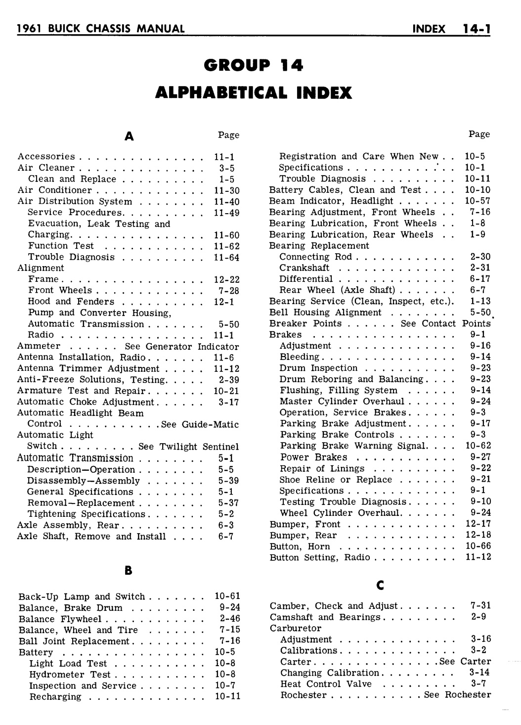 1961 Buick Chassis Service Manual - Index Page 1 of 6